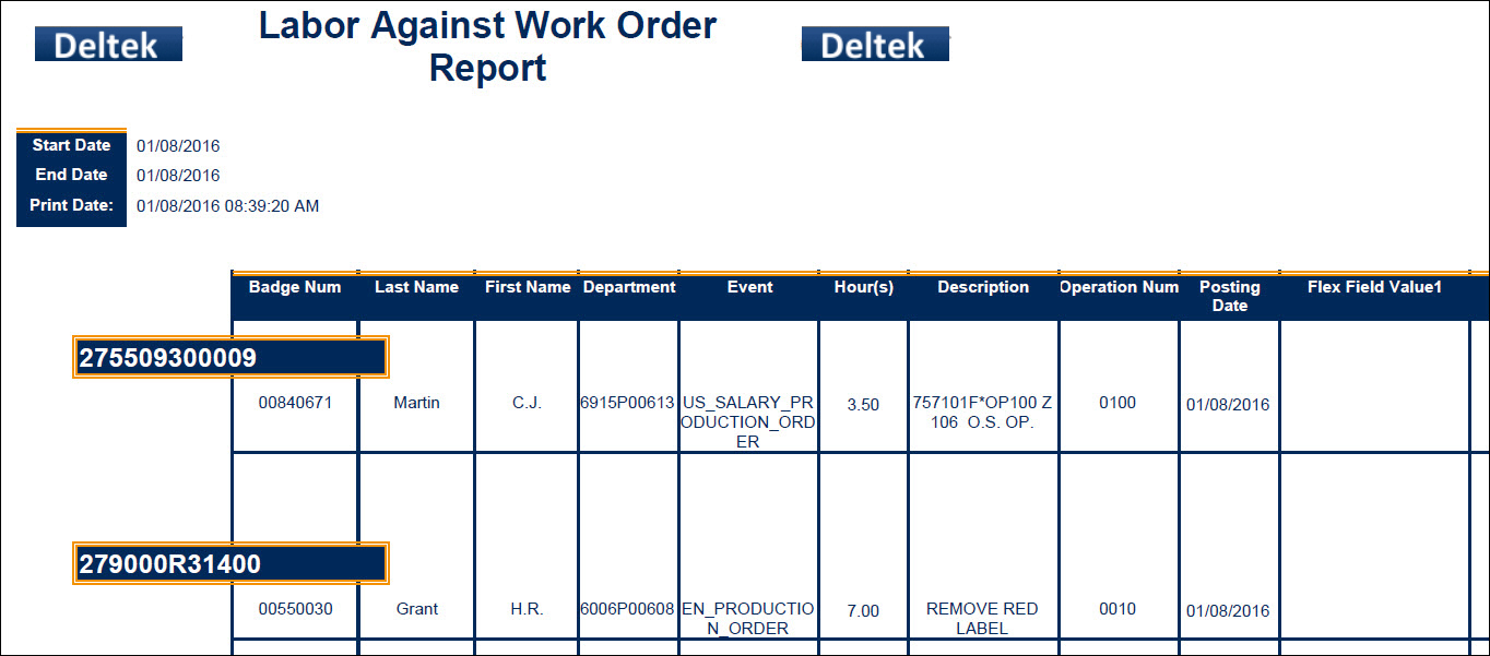 Labor Against Work Order Report